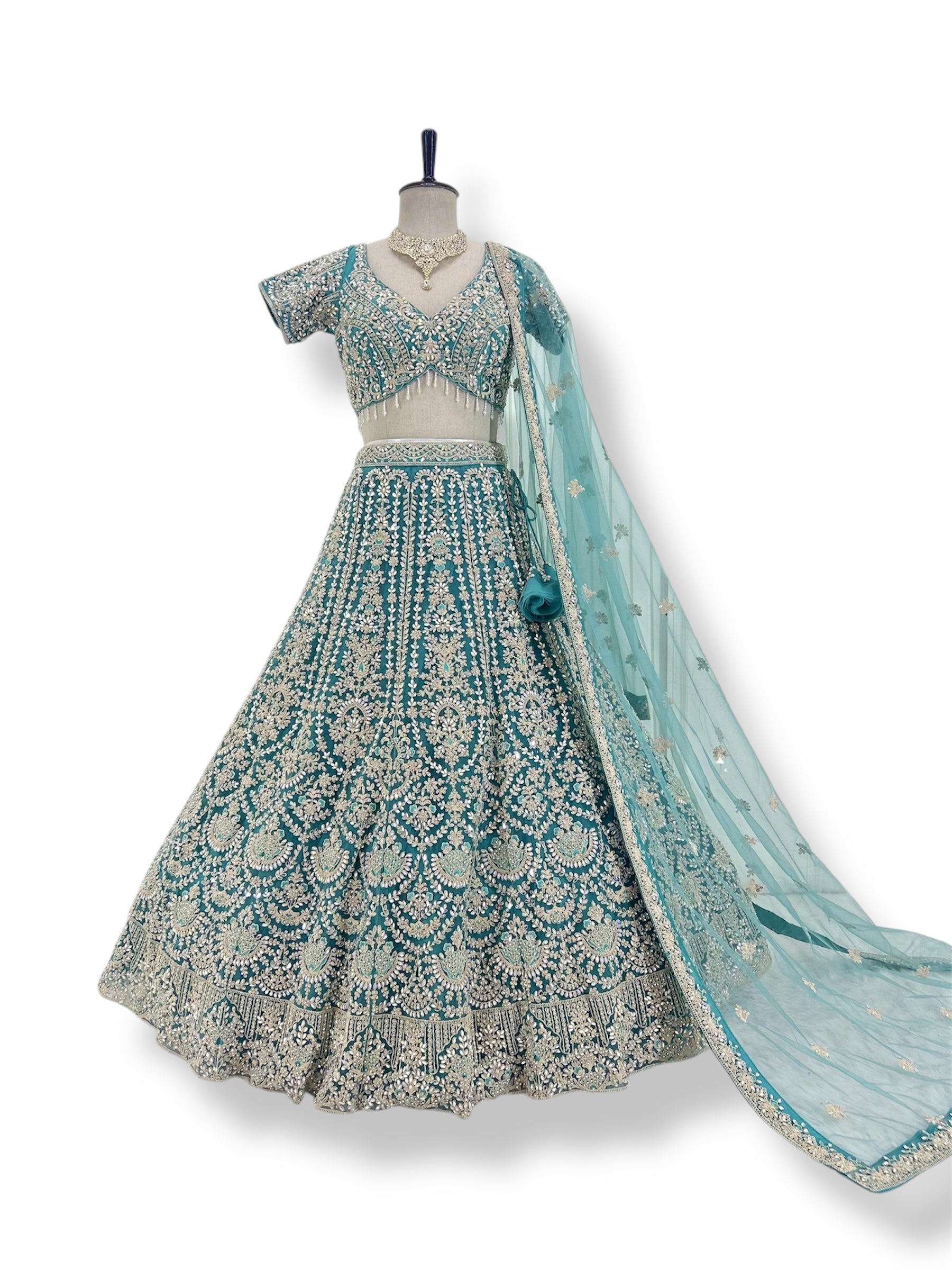 Sea Green Handwork Lehenga Set – Hema Designs